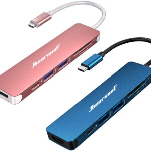 Hiearcool USB C Hub, MacBook Pro Adapter USB C Dongle, 7 in 1 USB C to HDMI Multi-port Adapter Compatible for USB C Laptops Nintendo and Other Type C Devices (Midnight Blue+Rose Gold)