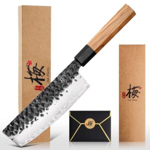 ink plums 6.7 inch kitchen usuba knife,vegetable cleaver knife asian nakiri knife,stainless steel with hand-forged,olivewood handle and gift box for family & restaurant