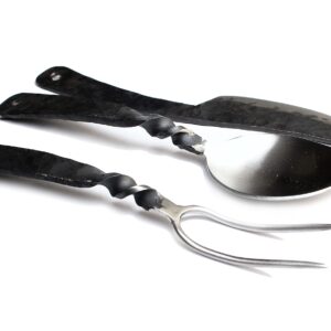 Handforged Medieval Cutlery Set - Stainless Steel Knife, Fork and Spoon Set - Includes Genuine Leather Utensil Pouch