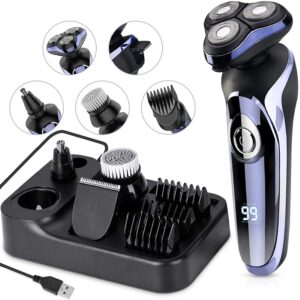 electric razor for men, 4 in 1 rotary men shaver beard trimmer, electric shaver waterproof usb fast charging, cordless beard, nose, hair trimmer, men electric razor best gift for dad, boyfriend