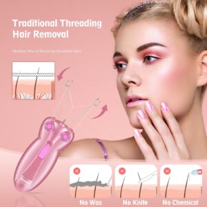 Facial Threading Hair Removal for Women - Electric Ladies Thread Hair Remover, Automatic Threader Machine Epilator for Fine Hairs on Face, Chin, Upper Lip, Arms