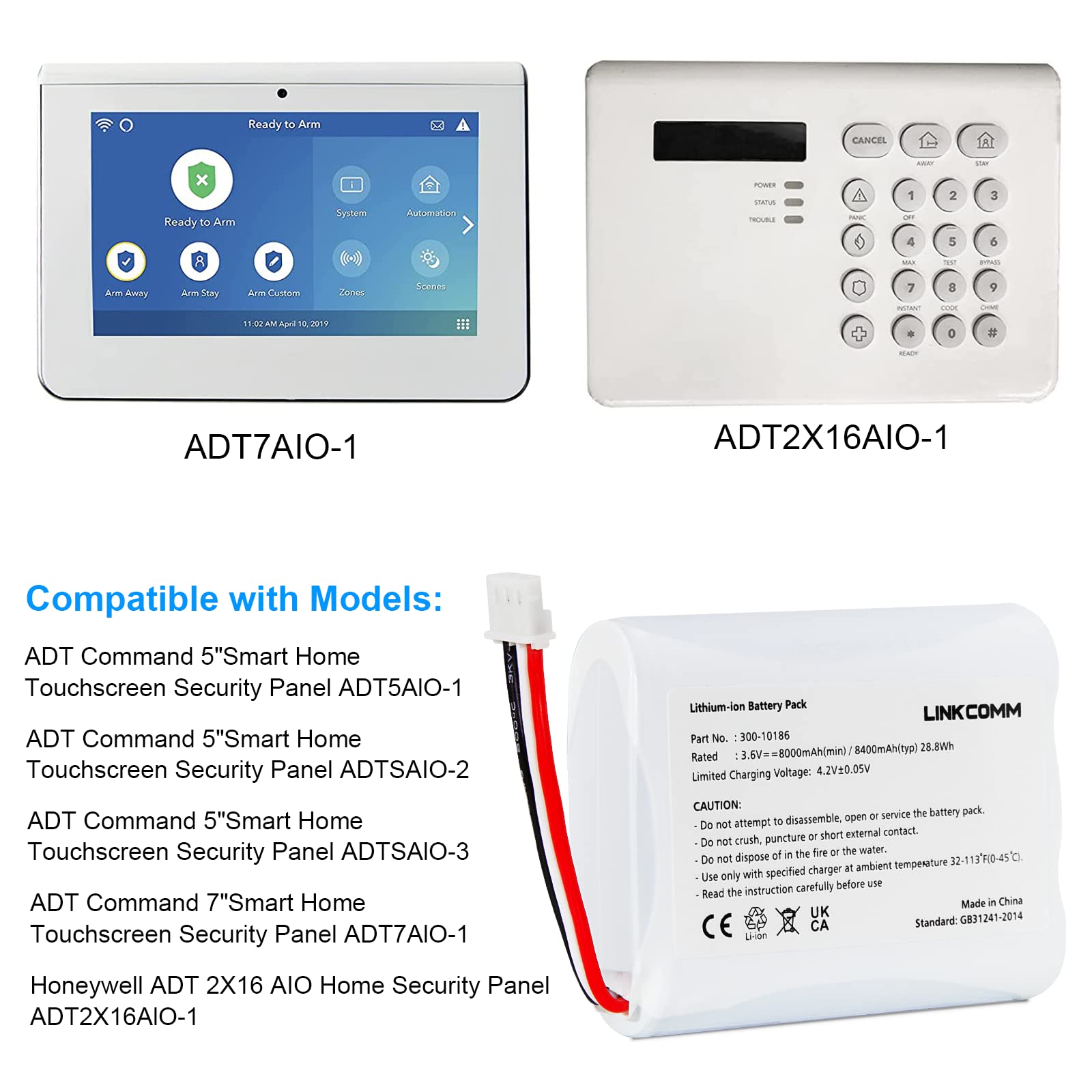 LINKCOMM 300-10186 Battery Replacement for ADT Command Smart Security Panel, 3.6V/4.2V 8000mAh Lithium ion Battery Pack