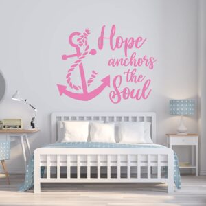 Hope Customized Vinyl Wall Decal - Customized Nautical Inspirational Quote - Hope Anchors The Soul With Anchor Silhouette - Home Decoration for Family Room, Nursery, Bedroom, or Beach House - Removable Sticker