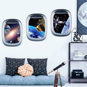 Quanhaigou Galaxy Wall Decals, Set of 3 Space Capsule Planet Fake Window Sticker 3D Outer Space Mural Wall Decal for Bedroom Living Room Kids Room Home Decor