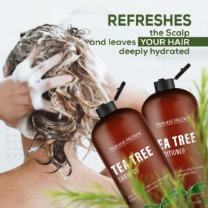 Natural Riches Refreshing Women's and Men's Shampoo and Conditioner Set - With Pure Tea Tree Oil, Boosts Shine, Tames Frizz, Sulfate-Free, Good for Dry, Itchy Scalp