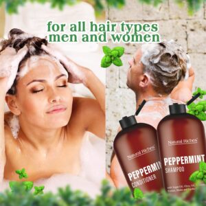 Natural Riches Peppermint Shampoo & Conditioner Set - Clarifying Formula for Thinning Hair, Fights Hair Loss, Promotes Hair Growth, Hydrating & Refreshing, Sulfate Free for Men Women, 16 fl oz each