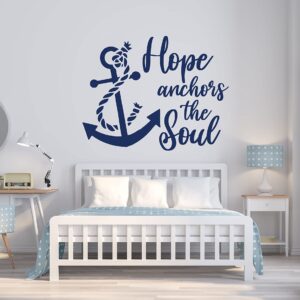 Hope Customized Vinyl Wall Decal - Customized Nautical Inspirational Quote - Hope Anchors The Soul With Anchor Silhouette - Home Decoration for Family Room, Nursery, Bedroom, or Beach House - Removable Sticker