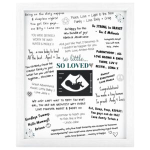 baby shower guest book frame (with 2 mats for single baby or twins) large sonogram picture frame to sign – unique guest book alternative for girls & boys (classic white)