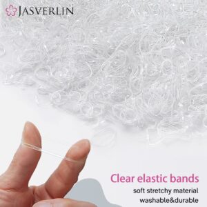 JASVERLIN Clear Hair Elastics Rubber Bands for Hair, Assorted Small Medium Large Variety Size Rubberbands Hair Ties Ponytail Holder Polybands for Toddler Girls Women Baby Mixed 2000pcs