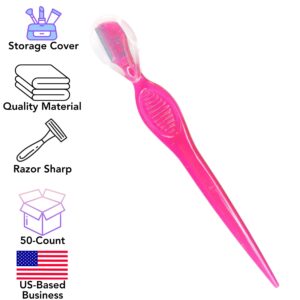 Iconikal Dermaplaning Eyebrow Razor Tool, Pink, 50-Pack for Shaping Trimming Primping Morning Routine