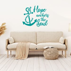 Hope Customized Vinyl Wall Decal - Customized Nautical Inspirational Quote - Hope Anchors The Soul With Anchor Silhouette - Home Decoration for Family Room, Nursery, Bedroom, or Beach House - Removable Sticker