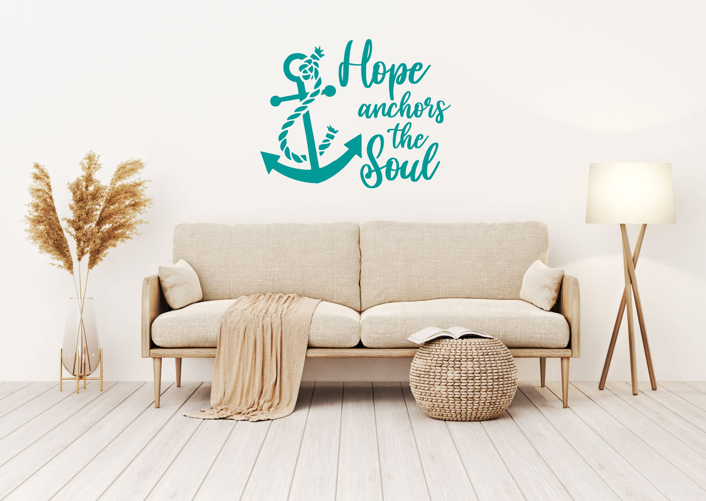 Hope Customized Vinyl Wall Decal - Customized Nautical Inspirational Quote - Hope Anchors The Soul With Anchor Silhouette - Home Decoration for Family Room, Nursery, Bedroom, or Beach House - Removable Sticker