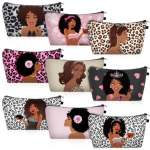 chunful 9 pcs black women makeup bag african american make up pouch bags canvas travel cosmetic bags for women queen zippered toiletry bag reusable multi purpose organizer for adults (stylish style)