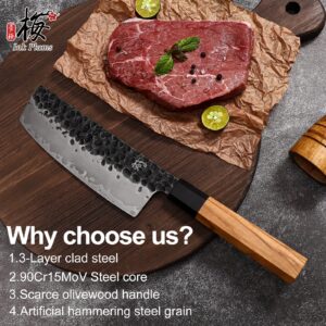 Ink Plums 6.7 Inch Kitchen Usuba Knife,Vegetable Cleaver Knife Asian Nakiri Knife,Stainless Steel With Hand-forged,Olivewood Handle and Gift Box for Family & Restaurant