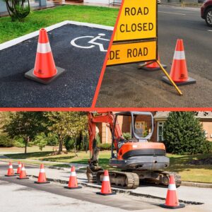 RoadHero 4 Pack Traffic Safety Cones 18 Inch with Black Weighted Base, Plastic PVC Cone, Orange Cones with Reflective Collar, Cones for Parking Lot, Construction Events, Road Safety