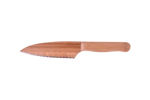 USRA Bamboo Kitchen Chef Knife Forged Titan Razor Sharp Edge One Touch Cut Technology With Rustic Aestetic