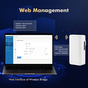 Outdoor Wireless Bridge, Point to Point WiFi Bridge, 2.4GHz 500M-1KM Distance, 2X 100Mbps Ethernet Port, 24V PoE Adapter, 2 Pack