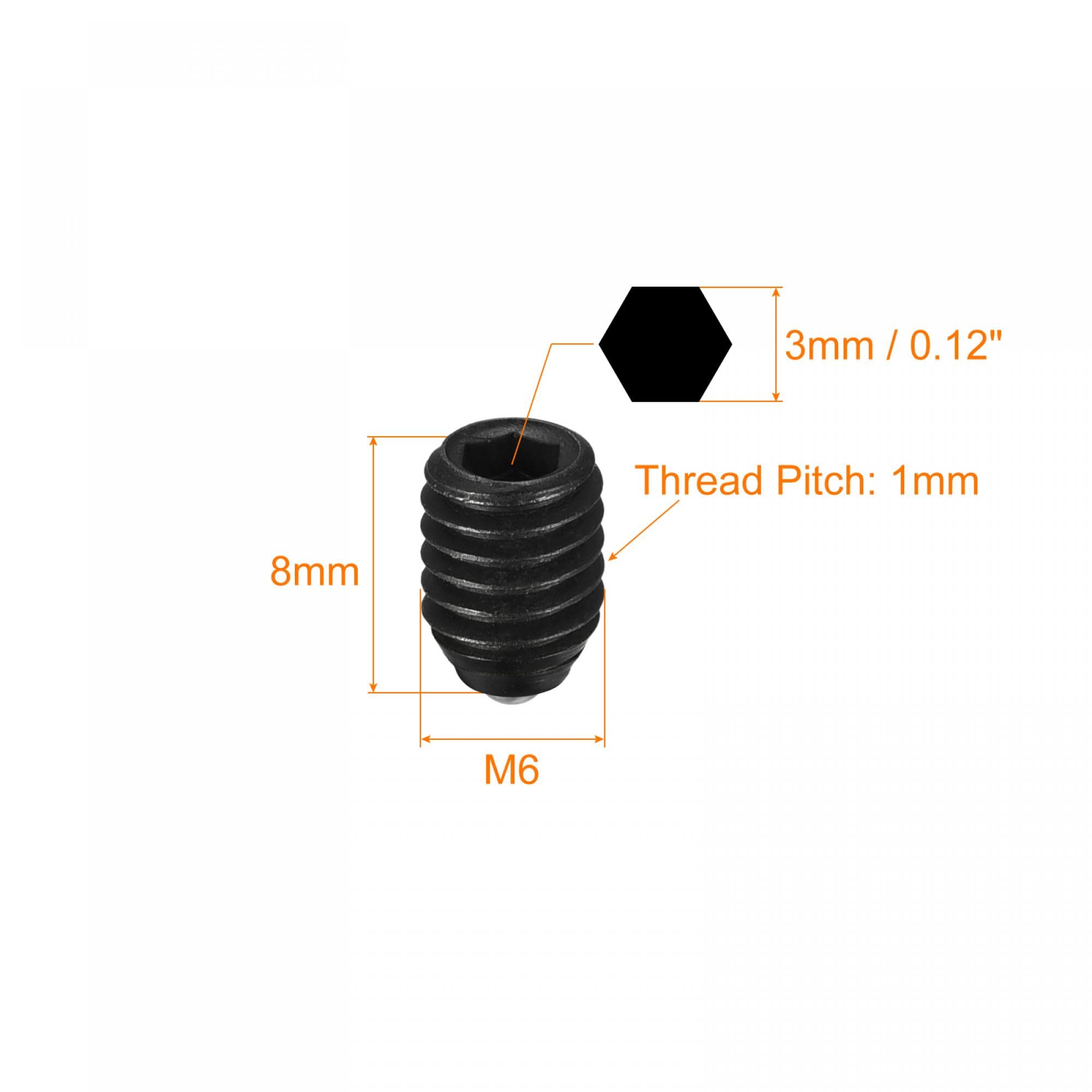 uxcell Ball Point Set Screws, 20pcs M6 x 8mm High Carbon Steel Metric Spring Hex Socket Grub Screw