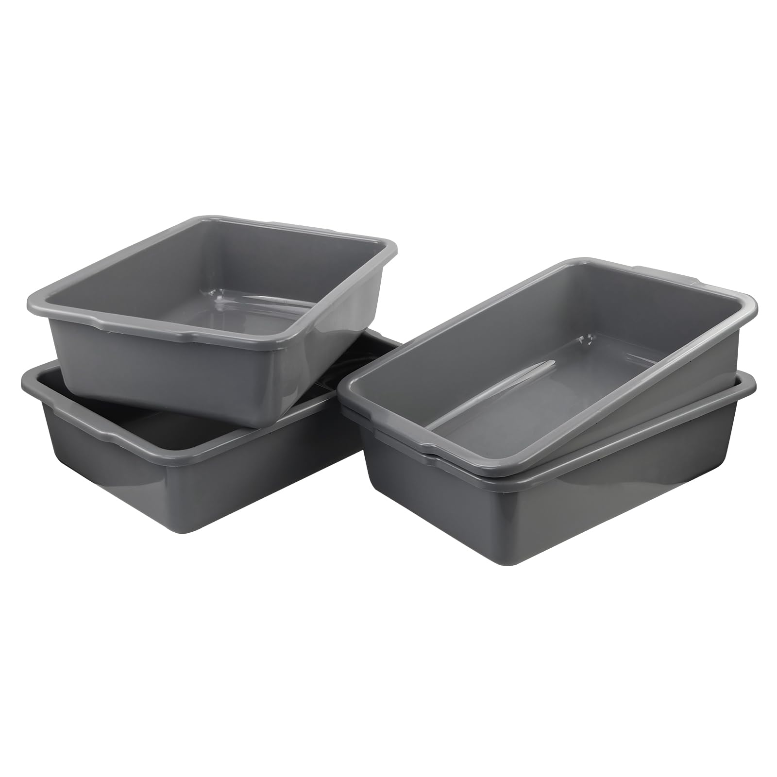 Hespama 4 Pack Commercial Bus Tub Box, 32 L Extra Large Dish Pan, Grey