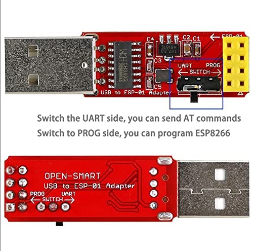 Wishiot 2pcs Esp8266 Esp-01 USB Adapter Programmer + 5pcs ESP8266 ESP-01S WiFi Module 4MB Wireless Serial Transceiver