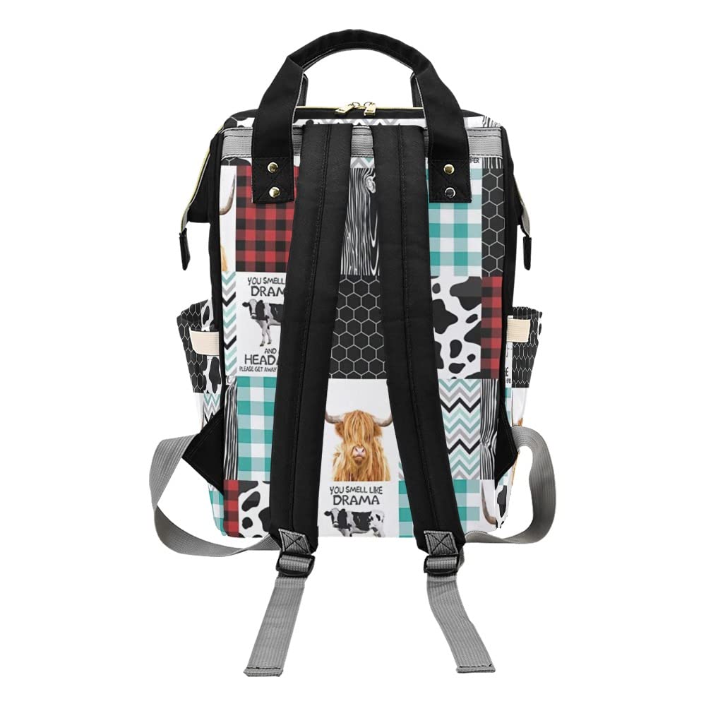 XOZOTY Highland Cow Patchwork Diaper Bags with Name Waterproof Mummy Backpack Nappy Nursing Baby Bags Gifts Tote Bag for Women