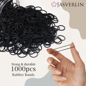 JASVERLIN Black Rubber Bands for Hair 1000pcs, Small Baby Hair Ties Ponytail Holder Tiny Hair Elastics Bands for Baby Girls Women 1/2inch