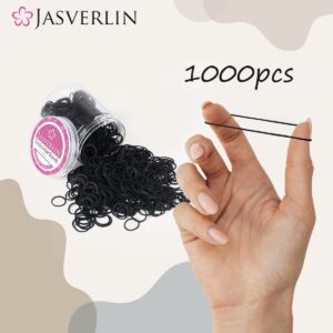 JASVERLIN Black Rubber Bands for Hair 1000pcs, Small Baby Hair Ties Ponytail Holder Tiny Hair Elastics Bands for Baby Girls Women 1/2inch