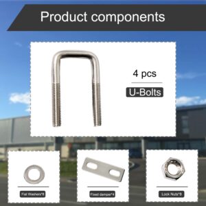 U Bolt, 4 Sets 0.8" (20mm) Inner Width 304 Stainless Steel M6 Square U-Bolt with Plate Screw Nut Fastener, Suitable for 17/18mm Pipe, Boats, and Other Home and Industrial Applications