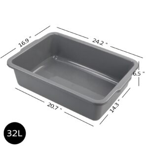 Hespama 4 Pack Commercial Bus Tub Box, 32 L Extra Large Dish Pan, Grey