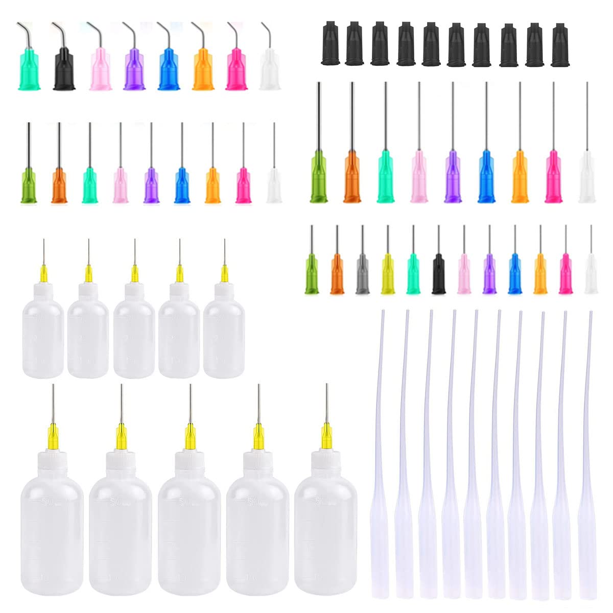 69Pcs 30ml 50ml Precision Tip Applicator Bottles Kit, Dispensers Applicator Bottles for Liquid, Glue Oil, Acrylic Paint – 10 Squeeze Bottles, 10 Syringe Caps, 10 Glue Nozzles and 39 dispensing needle