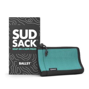 ballsy sud sack soap pouch, exfoliating sponge for baths and showers - compatible with duke cannon & related bars, blue