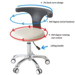 GUNEL Medical Dentist Chair Dental Stool Dental Mobile Chair, Height Adjustable Doctor Chair with 360 Degree Rotation Backrest and Seat (Color : Beige, Size : A(Without Foot Rest))