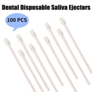 Bag of 100 Dental Disposable Saliva Ejectors Dental Suction Tips, Saliva Aspirator Tube & Evacuation Suction Tips, Clear Body with White/Blue Tips (White)