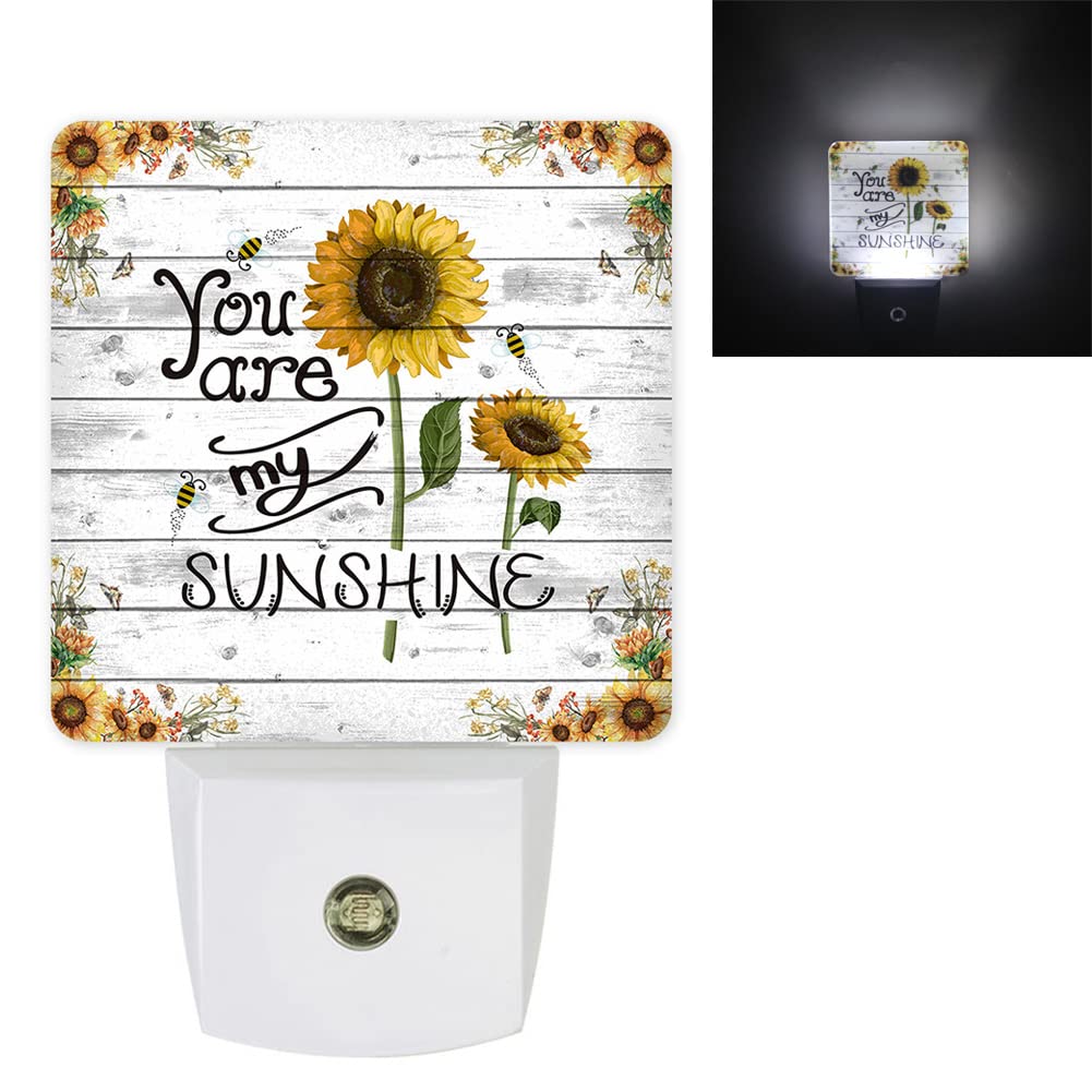 Sunflower Plug in Nightlights with Light Sensor Rustic Automatic Dusk to Dawn Sunshine Night-Lights Unique Custom Led Home Night Light for Dark Spaces Kids Room Nursery Playroom Toilet Bathroom Décor