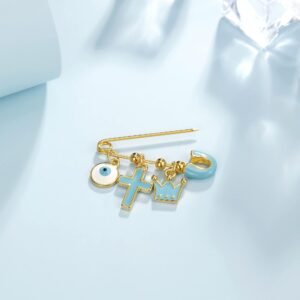 QMEXINS 18K Gold Plated Baby Evil Eye Pin Baby Protection Jewish Brooch Jewelry Diaper Stroller