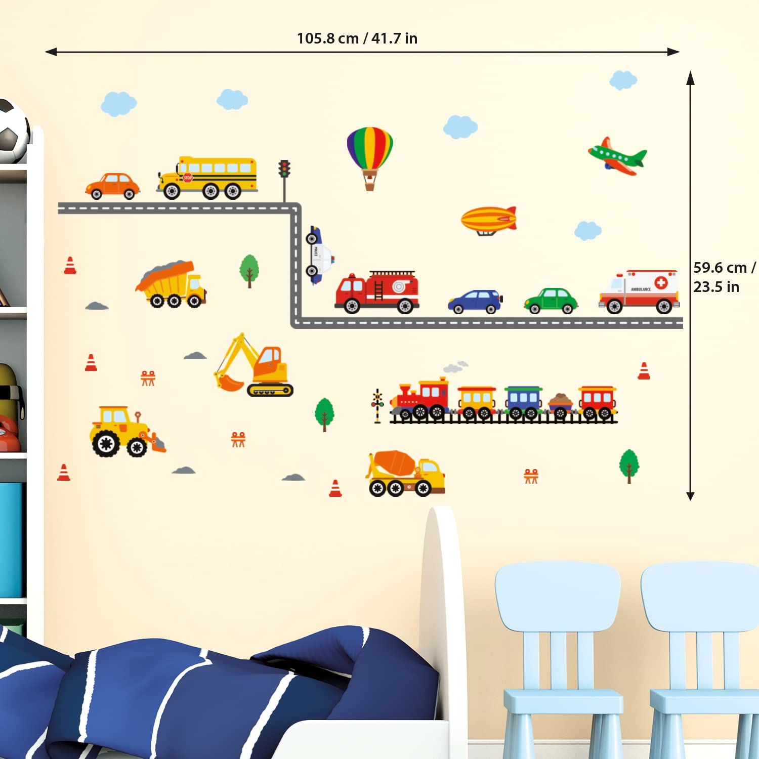 DECOWALL DS-8047 Transports Wall Decals Stickers Kids Peel and Stick Removable Nursery Bedroom Living Construction Boys Childrens Toddler car d?cor playroom playroom Vehicles Truck City Road Baby