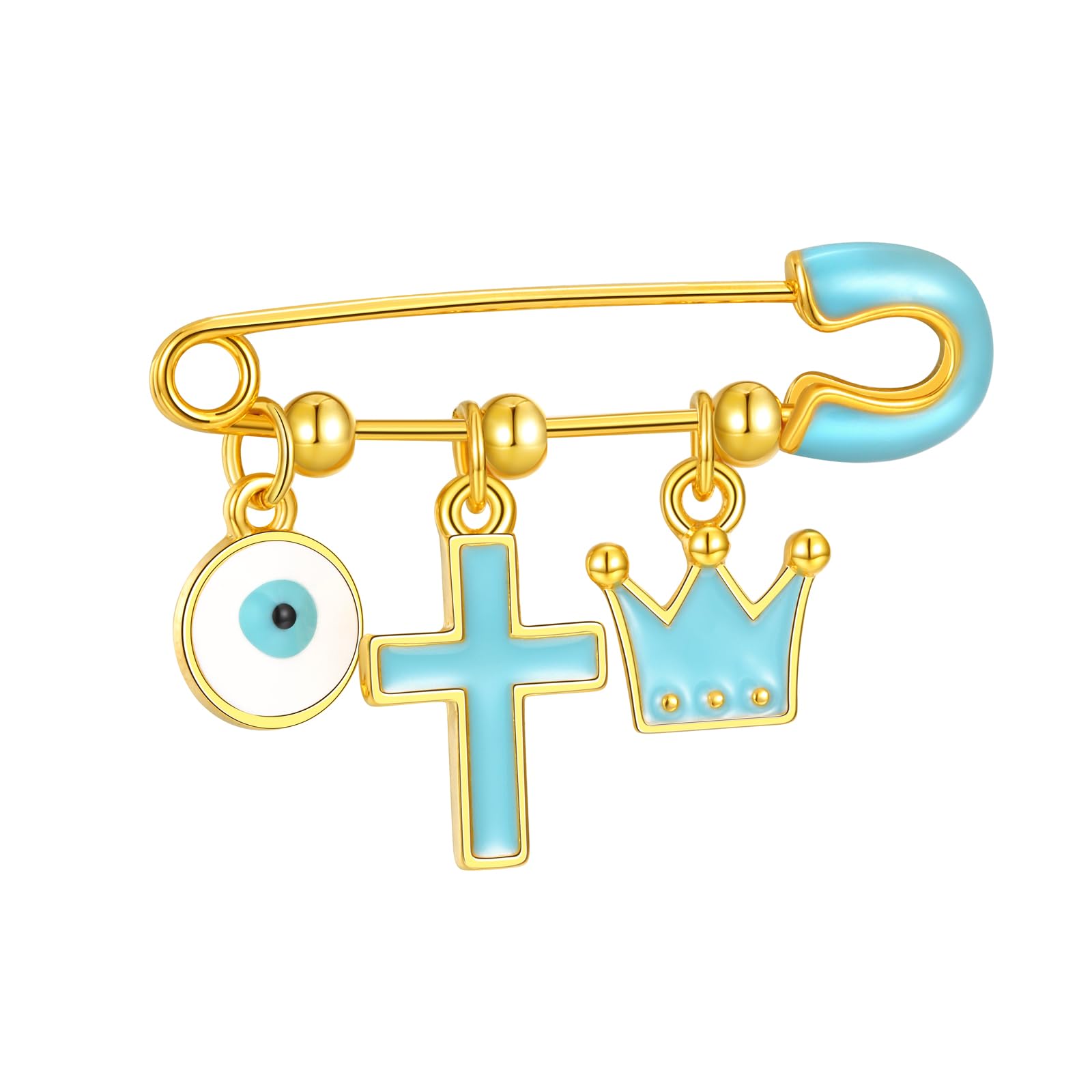 QMEXINS 18K Gold Plated Baby Evil Eye Pin Baby Protection Jewish Brooch Jewelry Diaper Stroller