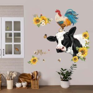 decalmile Farm Animals Cow Wall Stickers Rooster Sunflower Wall Decals Farmhouse Kitchen Dining Room Project Decor