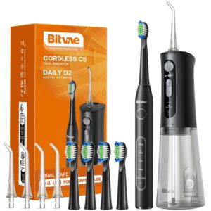 bitvae water dental flosser teeth picks - cordless water flosser for teeth - 5 modes sonic electric toothbrush,upgraded water dental flosser pick