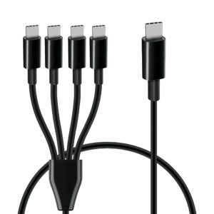 gelrhonr short usb c multi charging cable,usb c male to 4 type-c male charge cable,4 in 1 charging cord compatible with mobile/android and more (black-0.5m-4 usb c)