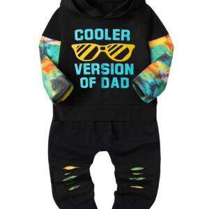 AGAPENG Toddler Boy Sweatsuit Hoodie Long Sleeve Letter Print Sweatshirt Ripped Pants Fall Winter Outfits Clothes Set Baby Boy Clothes 18-24 months Baby Boy Winter Clothes 24 Month Boy Clothes