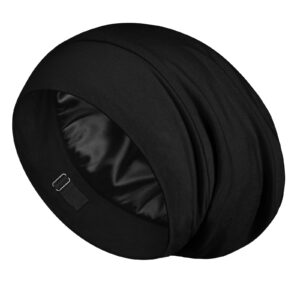 lulusilk 100% mulberry silk bonnet for sleeping women and men, no more frizzy tangled hair, real silk sleep cap for curly hair, black, pack of 1