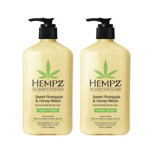 hempz body lotion - sweet pineapple & honey melon daily moisturizing cream, shea butter, aloe, orange extract body moisturizer - skin care products, hemp seed oil - 17 fl oz, 2-pack bundle…