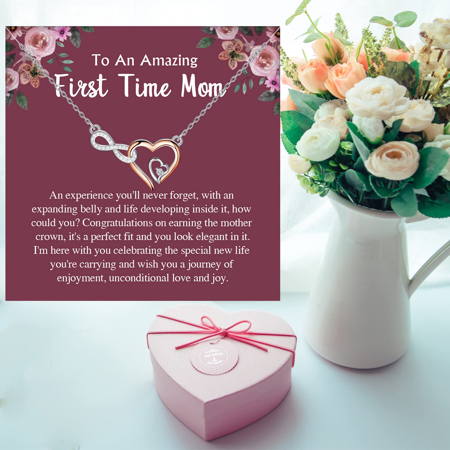 MYOSPARK Mommy To Be Gift New Mom Necklace First Time Mom Message Card Jewelry Baby Announcement Jewelry Gift (First Time Mom Card NL)