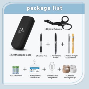 YINKE 16PCS Stethoscope Case Kit Include Nurse Accessories for Work, Perfect Nurse Gift Stethoscope Holder for Nurse Include Medical Scissors, Penlights, AAA Batteries, Bandage Wraps, Badge Holders