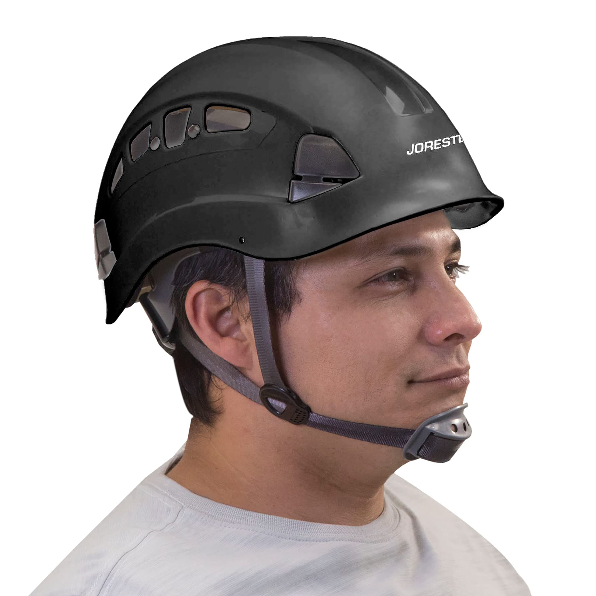 JORESTECH - ABS Work-at-Height and Rescue Hard Hat Slotted Ventilated Helmet w/Adjustable Ratchet 6-Point Suspension ANSI Z89.1-14 (Black)