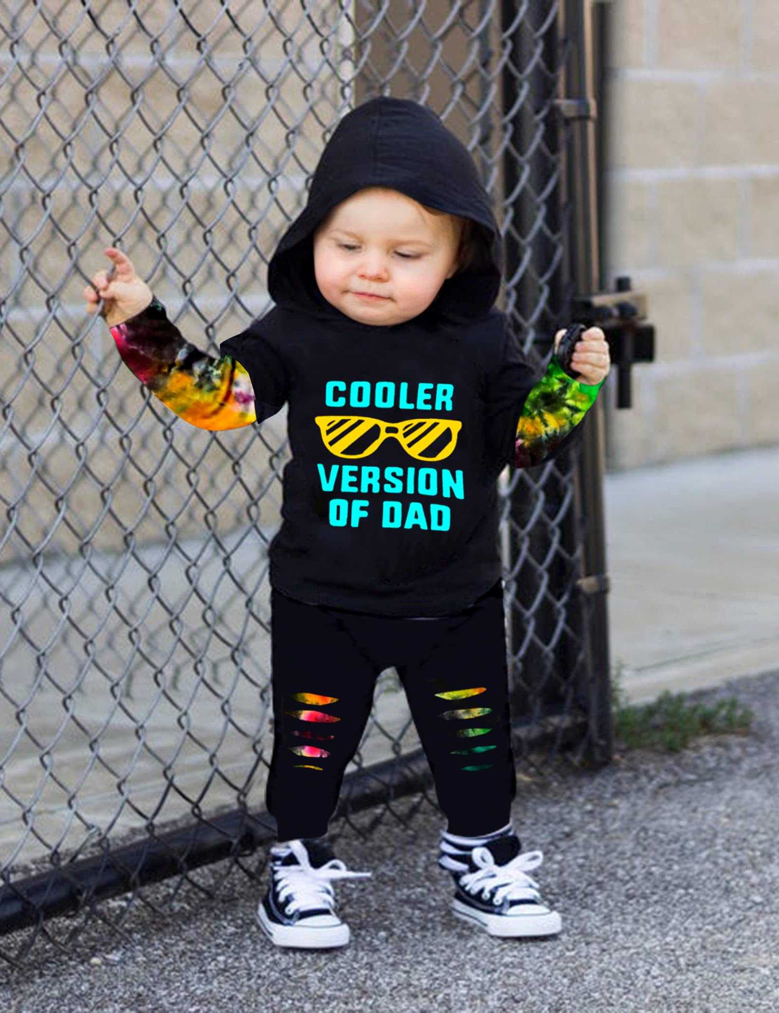 AGAPENG Toddler Boy Sweatsuit Hoodie Long Sleeve Letter Print Sweatshirt Ripped Pants Fall Winter Outfits Clothes Set Baby Boy Clothes 18-24 months Baby Boy Winter Clothes 24 Month Boy Clothes