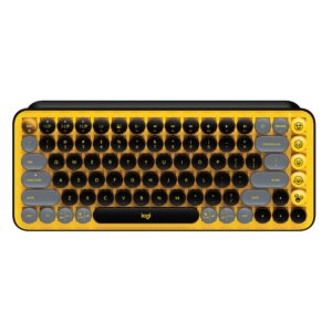 logitech pop keys mechanical wireless keyboard with customizable emoji keys, durable compact design, bluetooth or usb connectivity, multi-device, os compatible - blast yellow (renewed)