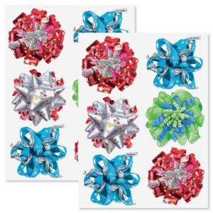 current gift bow happy birthday stickers - two sheets of 8-1/2" x 11", 3-5/8" stickers, 12 bow stickers