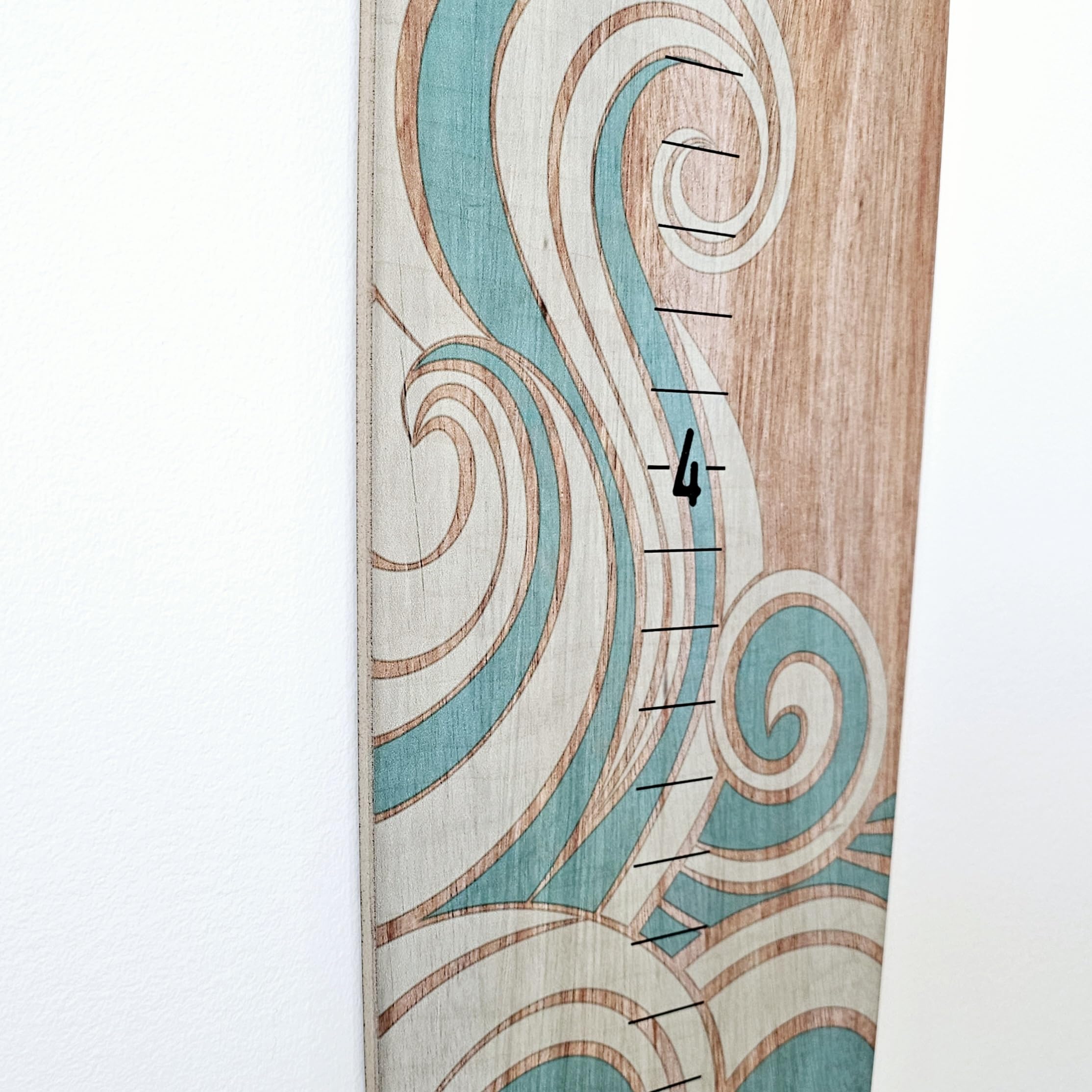 Headwaters Studio Surfboard Wooden Growth Chart for Wall - Kids Height Wall Chart Wood, Growth Chart for Kids Decorative Surfboard for Playroom (9.5" Wide x 45" Tall) Wood with Teal Wave